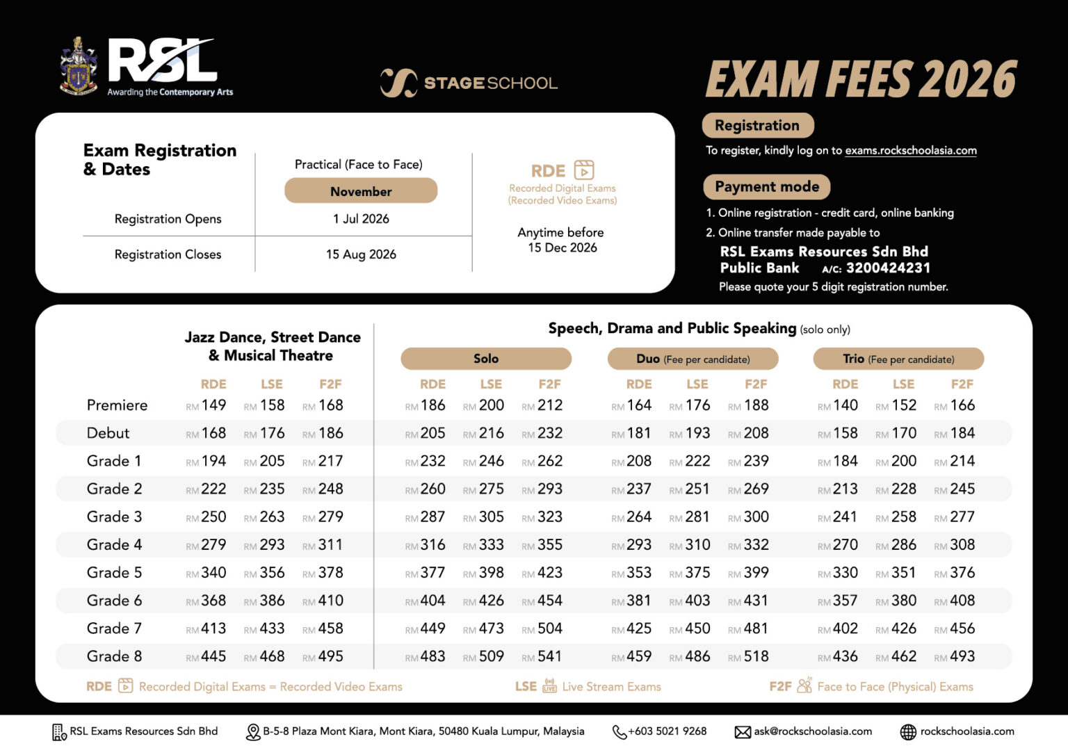 Exam Fees Sheet 2026 - RockSchoolAsia